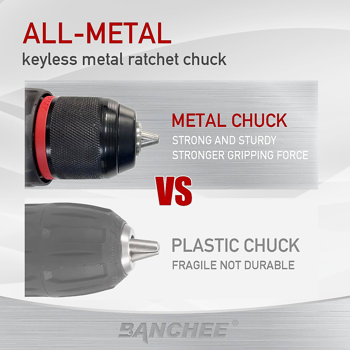 BANCHEE 20V Brushless Cordless Power Drill kit, 3/8 "keyless metal ratchet chuck, 23+1 Torque Settings with 2x1.5Ah Batteries and Charger, 2-Variable Speeds,27 Bit Set