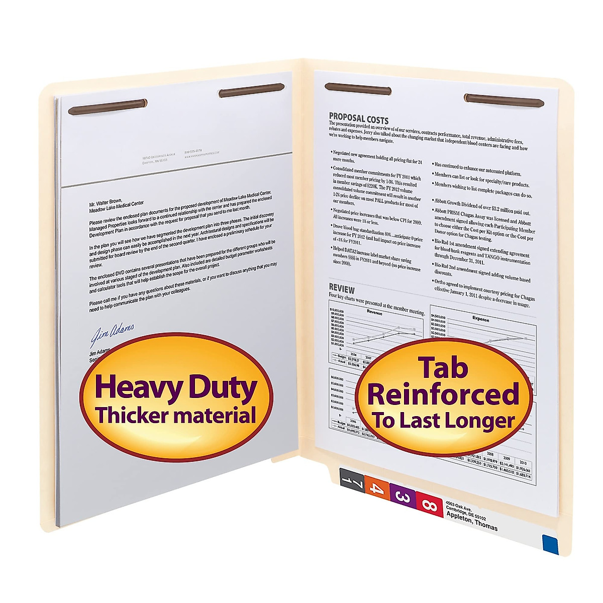 Smead Heavyweight End Tab Fastener File Folder, Shelf-Master® Reinforced Straight-Cut Tab, 2 Fasteners, Letter Size, Manila, 50 per Box (34215)