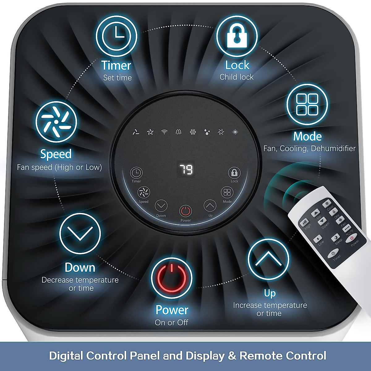 LUKO Portable Air Conditioner 8000 BTU, Cooling, Fan, Dehumidifier 3-in-1 AC Unit for Rooms up to 300 Sq. Ft, Includes Child Lock, Remote Control and Window Kits