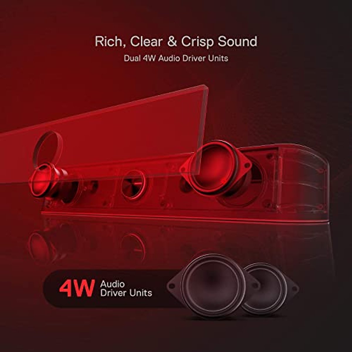 Redragon GS560 RGB Desktop Soundbar, 2.0 Channel Computer Speaker with Dynamic Lighting Bar Audio-Light Sync/Display, Touch-Control Backlit with Volume Knob, USB Powered w/ 3.5mm Cable, Black