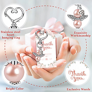 OurWarm 144Pcs Baby Shower Favors Including Cute Angel Keychains, Favor Boxes and Thank You Cards for Baptism Favors, Bridal Shower Favors, Birthday Party Favors Wedding Favors for Guests (Pink)