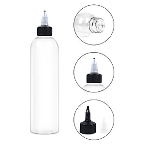 EOSAU 12Pcs 8oz Squeeze Bottles with Black Twist Top Cap, 250ml Clear Dispensing Bottles, Empty Refillable Bottle for Hair Oil Inks, Crafts, Liquids