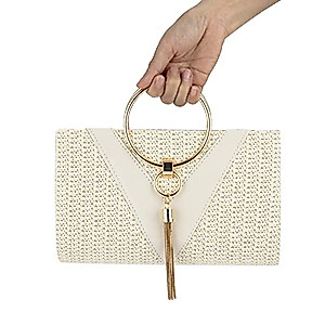 GripIt Straw Clutch Purse Women Straw Envelope Bag Wallet Summer Beach Handbag,White