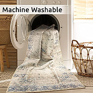 RORA Area Rug 2x3 Non-Slip Machine Washable Boho Vintage Distressed Neutral Small Entryway Rug Persian Throw Rug for Bedroom Kitchen Bathroom Low Profile