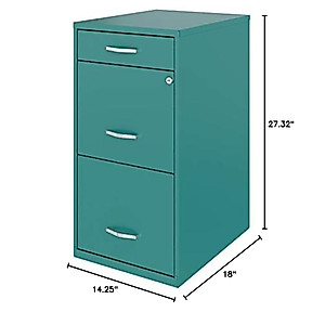 Pemberly Row 3 Drawers 27.32" Vertical Turquoise Metal Filing Cabinet Lockable Pre-Assembled Stationary Letter Size for Home, Office