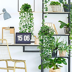Artificial Hanging Plants for Shelf, 4 Pack Fake Potted Greenery Faux Eucalyptus Vine, Mandala Vine, String of Pearls,Pea pod Leaves in Pot for Office Living Room Bathroom Indoor Outdoor Décor