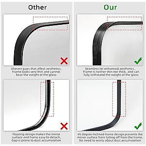 Minuover Wall Mount Mirror for Bathroom, Brush Black Metal Framed Rounded Corner Rectangular Vanity Mirror (20" x 30", Black)