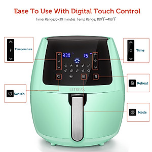 Ultrean 5.8 Quart Air Fryer, Large Family Size Electric Hot Air Fryers Oilless Cooker with 10 Presets, Digital LCD Touch Screen, Nonstick Basket, 1700W, UL Listed (Green)