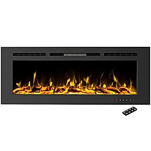 60” Electric Fireplace-Front Vent, Wall Mount or Recessed-3 Color LED Flame, 10 Fuel Bed Colors & 3 Media-Touch Screen & Remote Control by Lavish Home