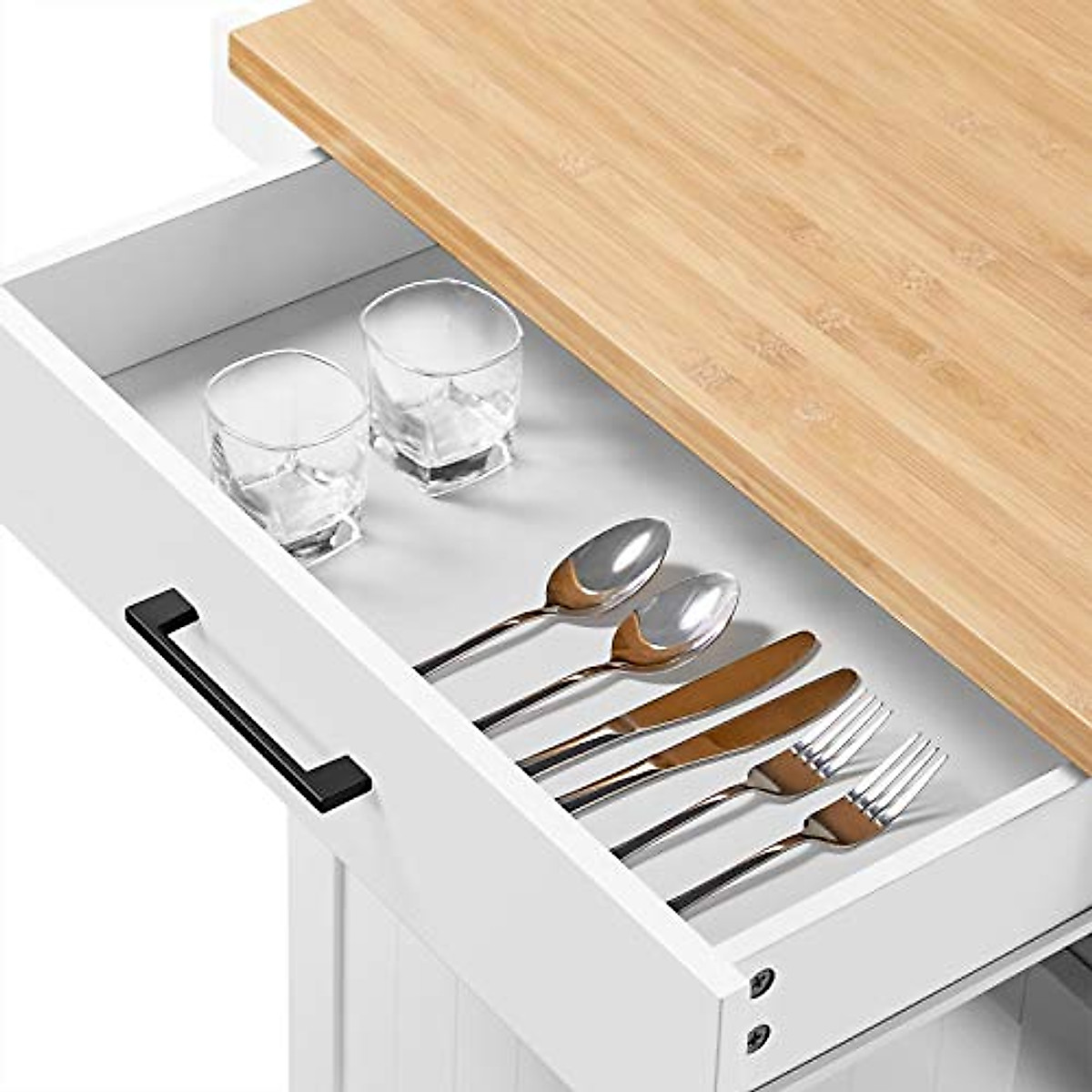 Yaheetech Kitchen Cart with Spice Rack Towel Holder, Kitchen Island with Drawer for Dining Room Kitchen Living Room, White