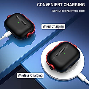 R-fun Airpods Pro 2nd/1st Generation Case Cover (2022/2019) with Secure Lock, Music Headset Earphone Protective Case Cover with Cleaning Kit Compatible for Apple Airpods Pro case, Black & Red