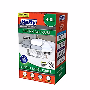 Hefty Shrink-Pak – 4 Extra Large Vacuum Seal Storage Bags – Space Saver Bags for Clothing, Pillows, Towels, or Blankets, 4 x XL Cubes