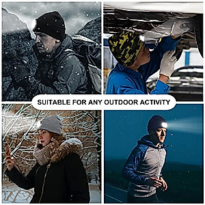 Attikee LED Lighted Beanie, Unisex Warm Knitted Hat, Rechargeable Headlamp Cap for Outdoors, Tech Gift for Men Dad Father Him Black