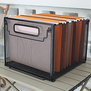 SETTFRFE Letter Size Hanging File Folder Organizer,Metal Filing Crate,File Basket for Hanging File,Black (Mesh metal)