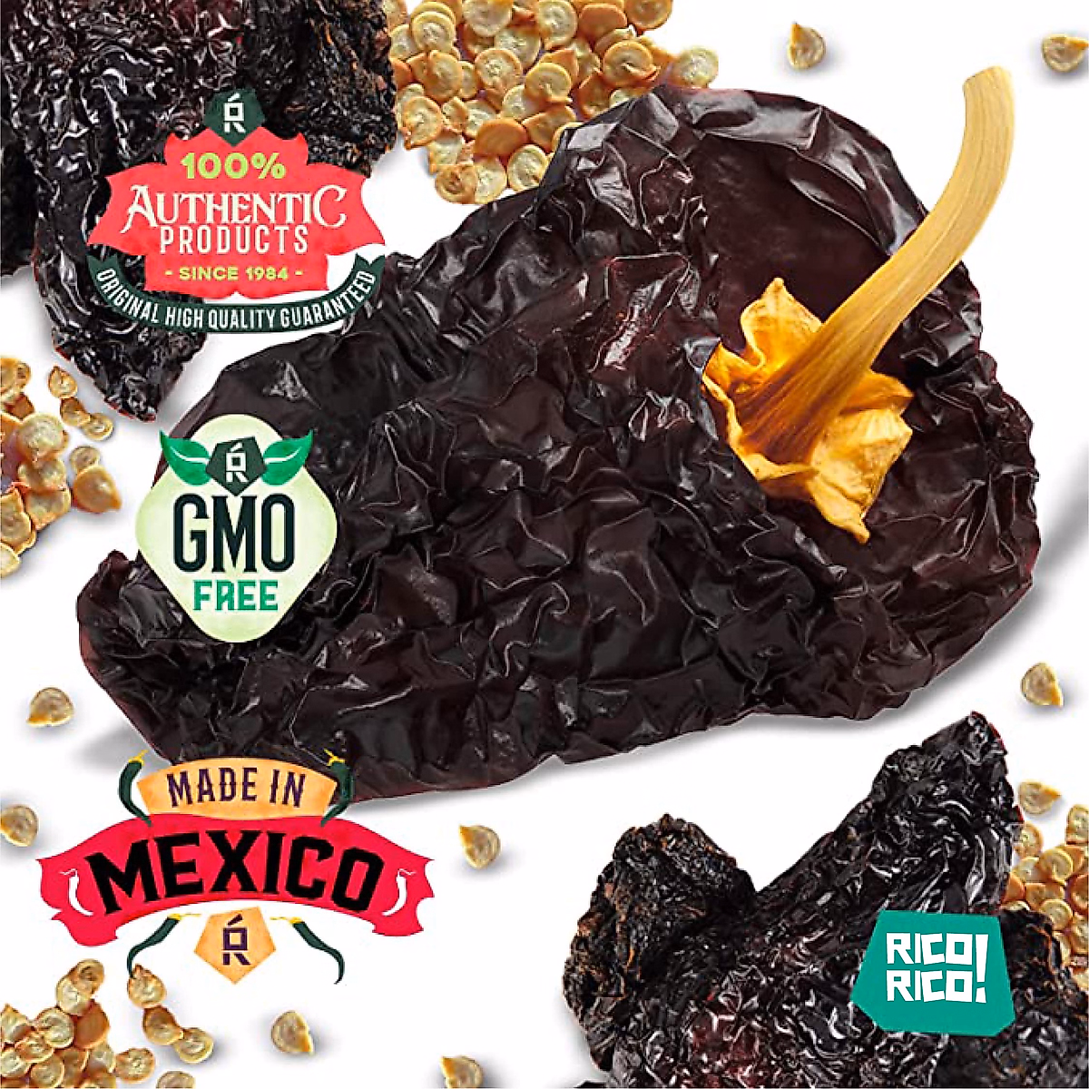 Dried Chile Peppers Bundle (12 oz Total) - Ancho, Guajillo and Arbol Chiles - The Spicy Trio - Great For Mexican Recipes - In Resealable Bags by RICO