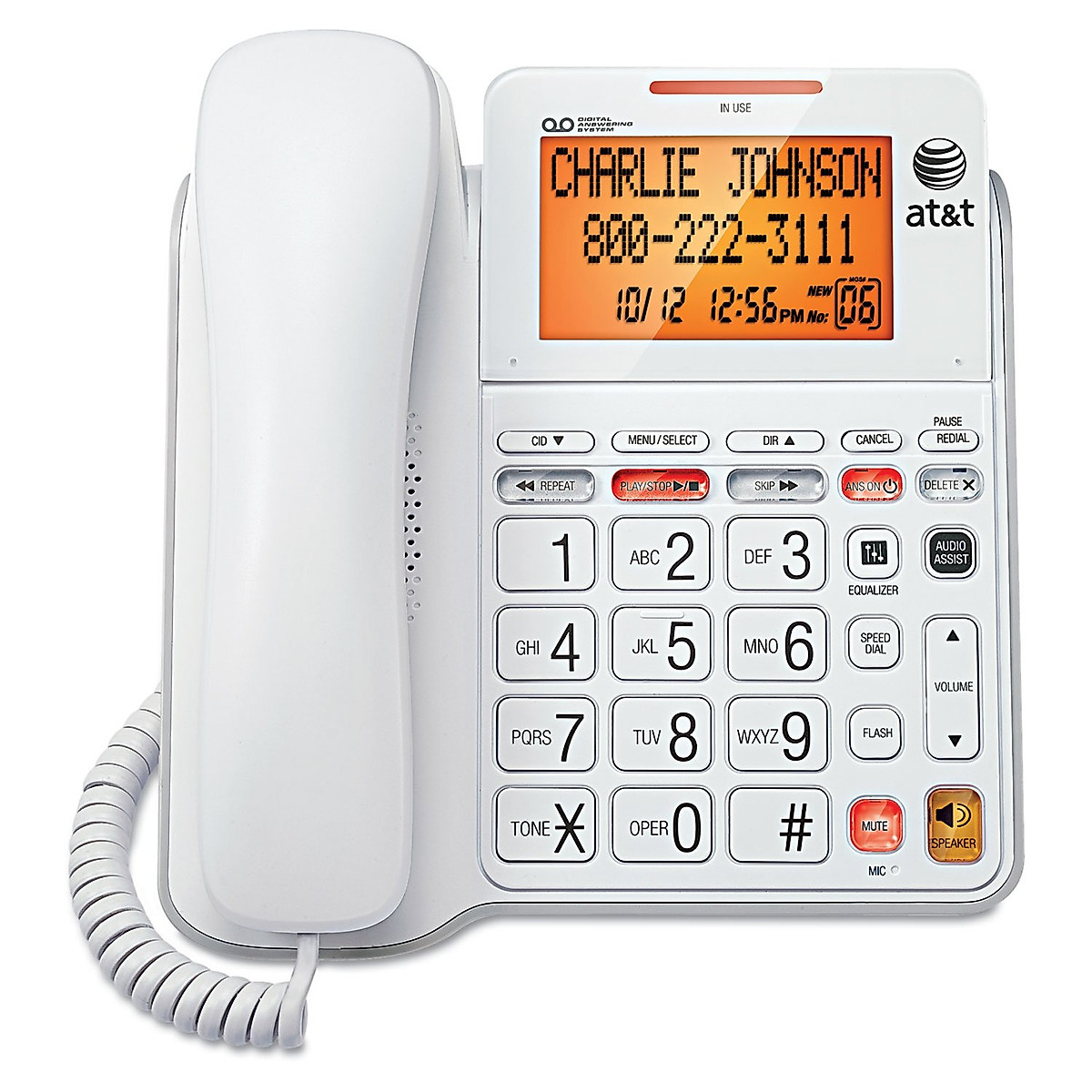 AT&T CL4940 Corded Standard Phone with Answering System and Backlit Display, White (Renewed)
