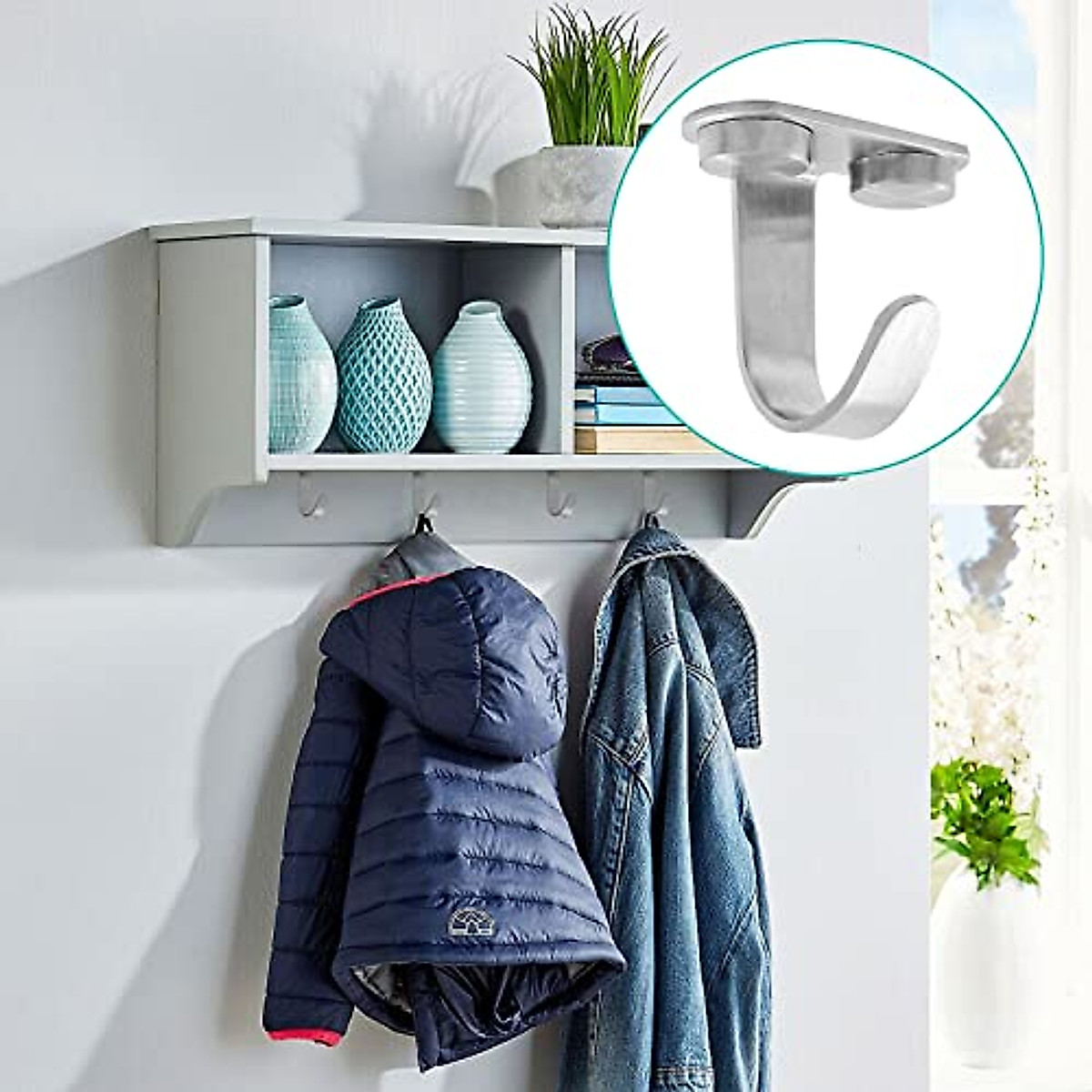 Cionyce 6 PCS Stainless Steel Screws Mount Ceiling Hooks, Brushed Nickel Towel Hook Heavy Duty Robe Clothes Hook, Under-Shelf Coat Hook Hanger for Bathroom Kitchen Cabinet