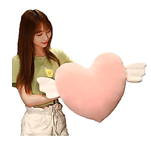 Plush Heart Shaped Pillow with Angel Wings,Hand Warmer Pillow,Soft Pink Heart Pillow Cushion Toy Throw Pillows for Mom Fit for Room Office Car Decor Birthday Present (Pink) (Pink)