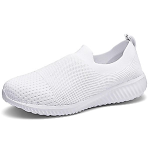 LANCROP Women's Walking Nurse Shoes - Mesh Slip on Comfortable Sneakers 8 US, Label 38.5 All White