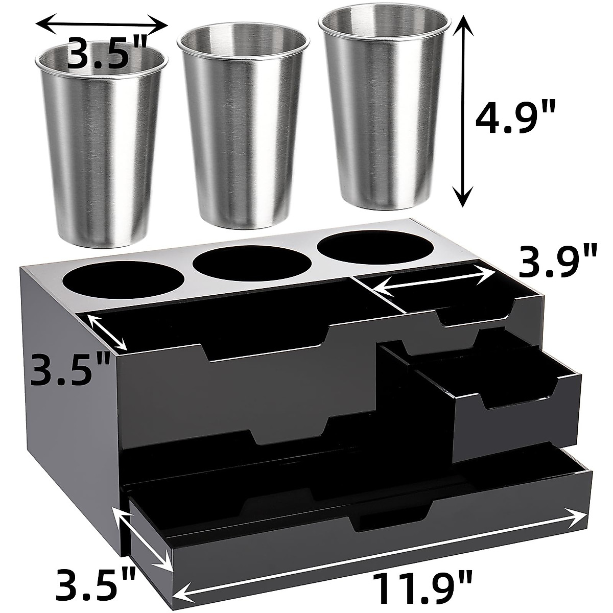 Hiceeden Acrylic Hair Tool Organizer Countertop, Hair Dryer Holder with 2 Drawer, Bathroom Vanity Accessories Storage Stand for Blow Dryer, Hair Brush, Straightener, Black