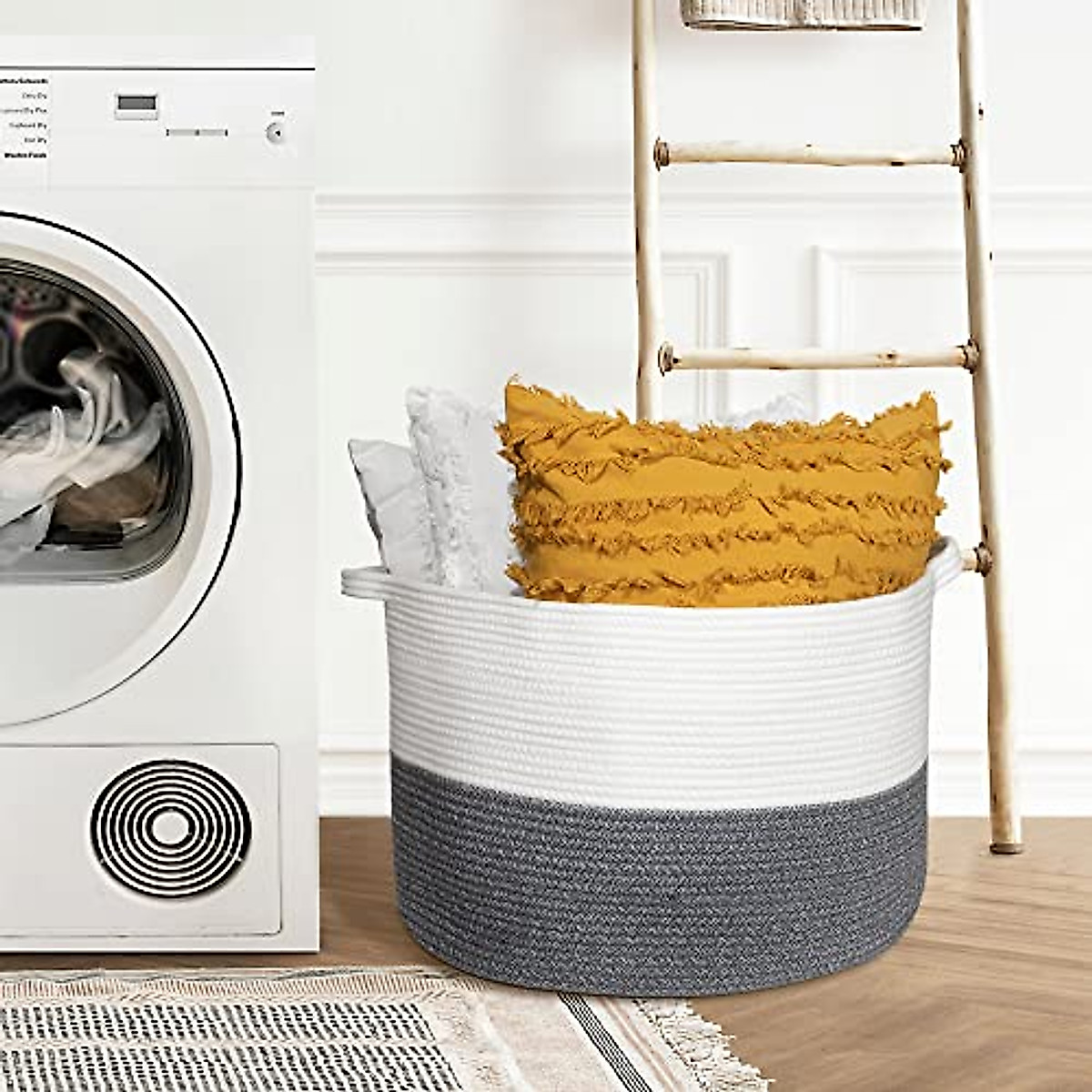 Annecy XXLarge Cotton Rope Basket (Set of 2), Woven Baby Laundry Basket with Handle for Toy, Towels, Pillows, Decorative Basket for Blankets