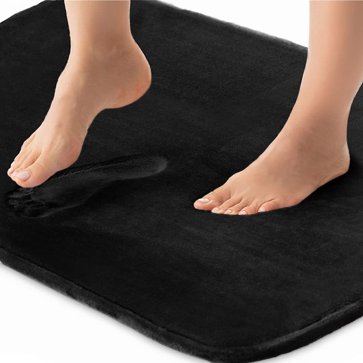 Gorilla Grip Thick Memory Foam Bath Rugs, Soft Absorbent Velvet Bathroom Mats, Durable Dots on Underside, Machine Washable Bathmat, Carpet Rug Room Decor for Shower Floor, 24x17 Mat, Black