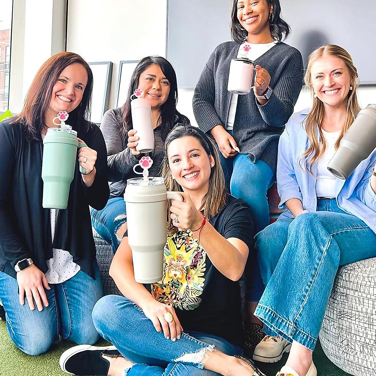 Haundry 6-Pack Straw Covers Cap for Stanley Cup, Stanley Straw Caps Compatible with 40 oz Stanley Tumbler, Reusable Silicone Dust-Proof Straw Tips for Stanley Jug Drinking Straws Plug, Bear Paw