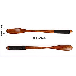 Handmade Natural Wooden Mixing Spoons for Milk Honey 8'' Long Handle Teaspoon Coffee Spoon Stir Stick Set of 3