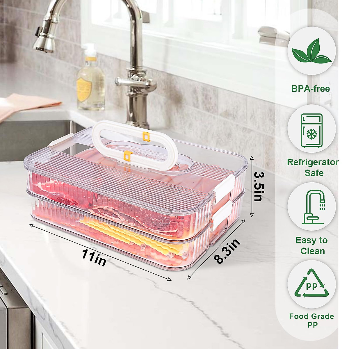 AIERSA Deli Meat Container for Fridge, Lunch Meat Container for Refrigerator, Food Storage Containers with Lids for Cheese, Cold Cuts, Bacon, Ham, Sandwich Meat Keeper, Airtight