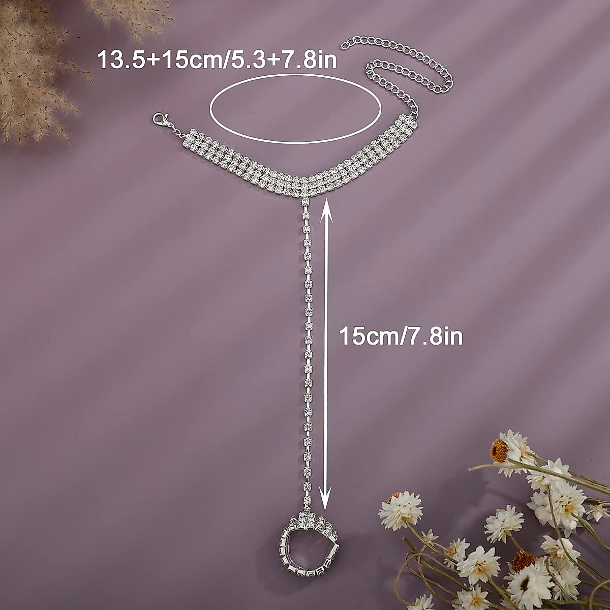 Xerling Full Rhinestones Finger Ring Bracelet for Women Layered Tennis Hand Chain Hand Harness Bracelets Jewelry for Brides Crystals Bracelets