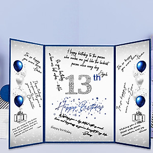 Crenics 13th Birthday Decorations for Boy or Girls, Creative 13th Birthday Guest Book Alternative, Blue and Silver 13 Birthday Signature Book 18 x 12 inch, Great 13 Birthday Gifts