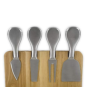 TOSCANA - a Picnic Time brand Asiago Cheese Board and Knife Set, Charcuterie Board Set, Wood Cutting Board with Cheese Knives, (Parawood)