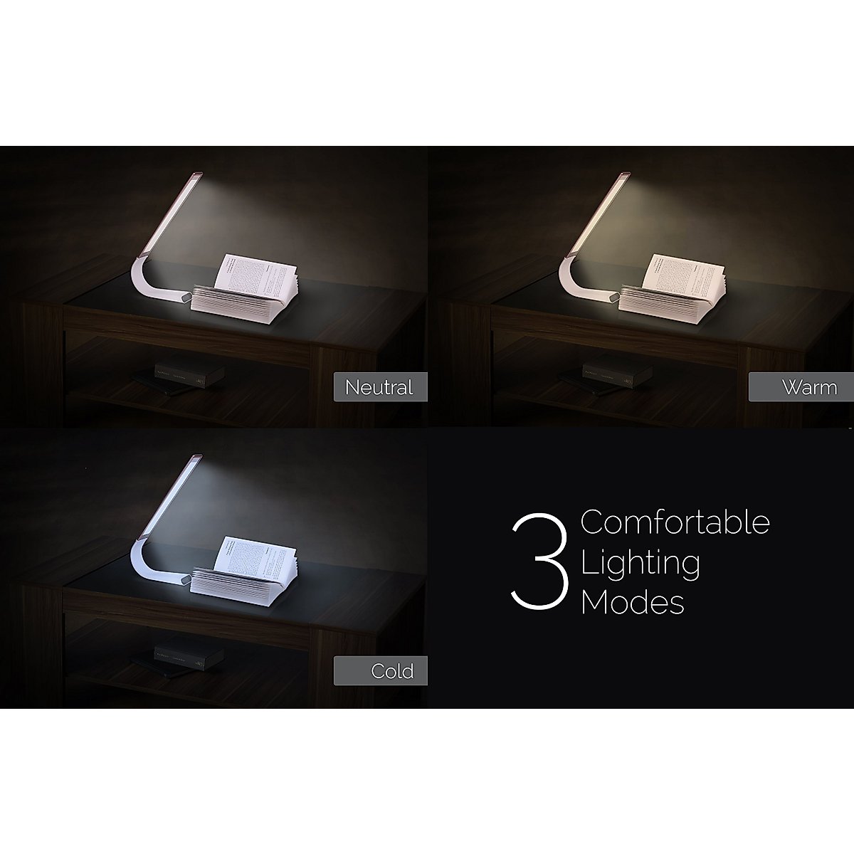 Luxe Cordless Eye Friendly LED Desk Lamp, USB Rechargeable up to 40 Hours of Continuous Light, Touch Control 6 Brightness Levels 3 Light Modes 360° Adjustable Modern Design Portable (Silver) (Silver)