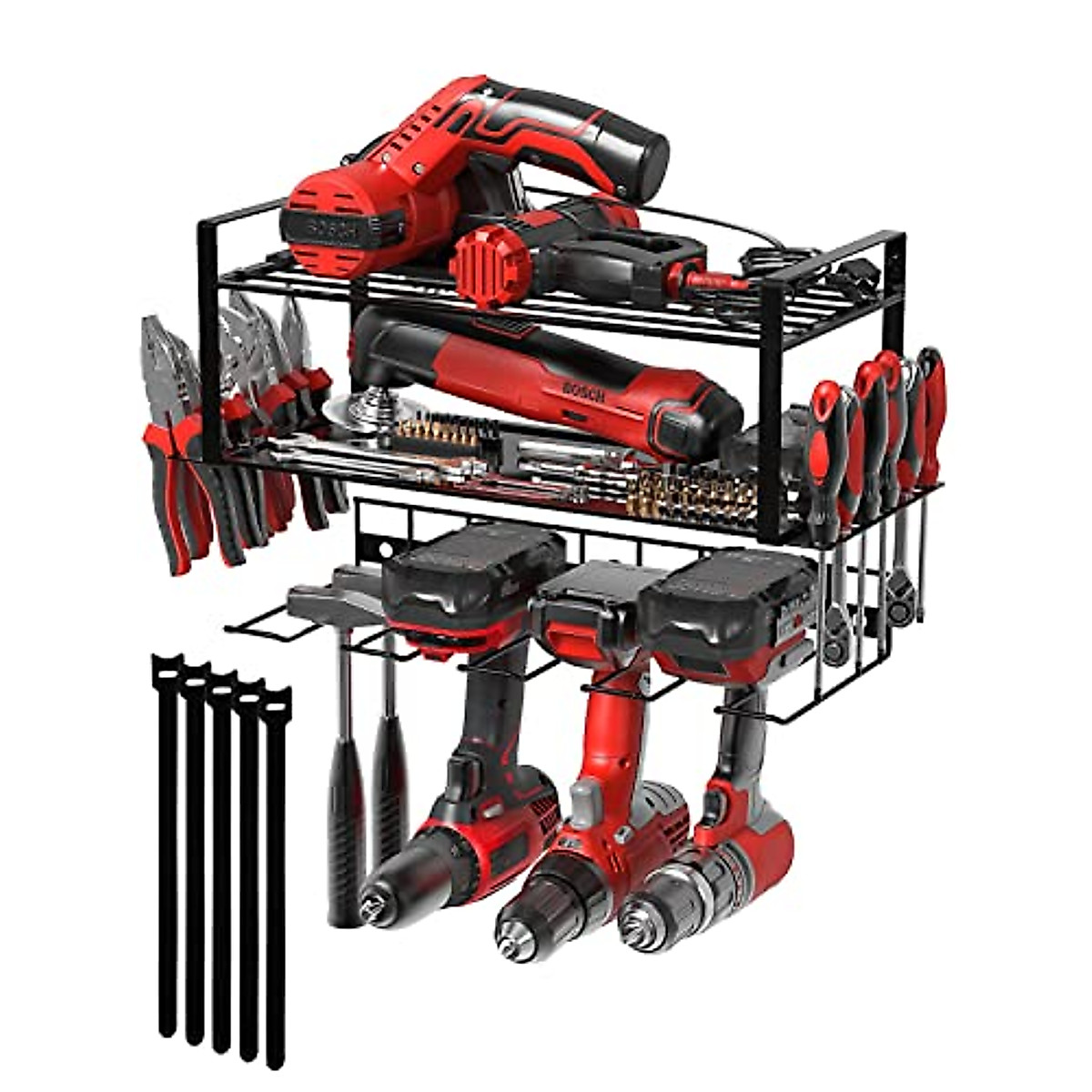 Power Tool Organizer-Drill Holder Wall Mount,3 Layers Power Tool Storage Rack with 22 holes Screwdriver Holder,Heavy Duty Metal Power Tool Holder for Garage Organization
