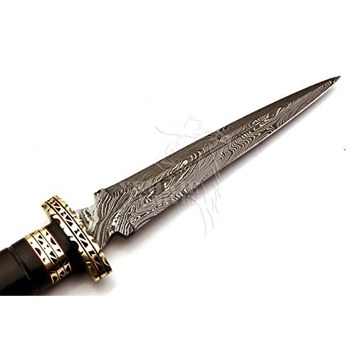 Skokie Knives Custom Hand Made Damascus Steel Hunting Dagger Knife Handle Bull Horn with Brass Spacer (Black Bull)