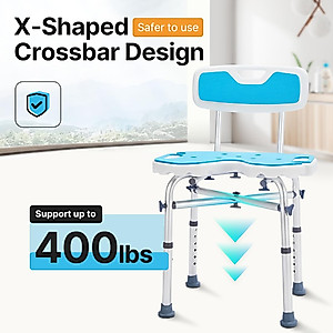 HEAO Heavy Duty Shower Chair with Back 500lb, Padded Bath Chair Seat with Extra Replacement Tips, Anti-Slip Tool-Free Shower Bench Bathtub Stool for Elderly, Senior, Handicap