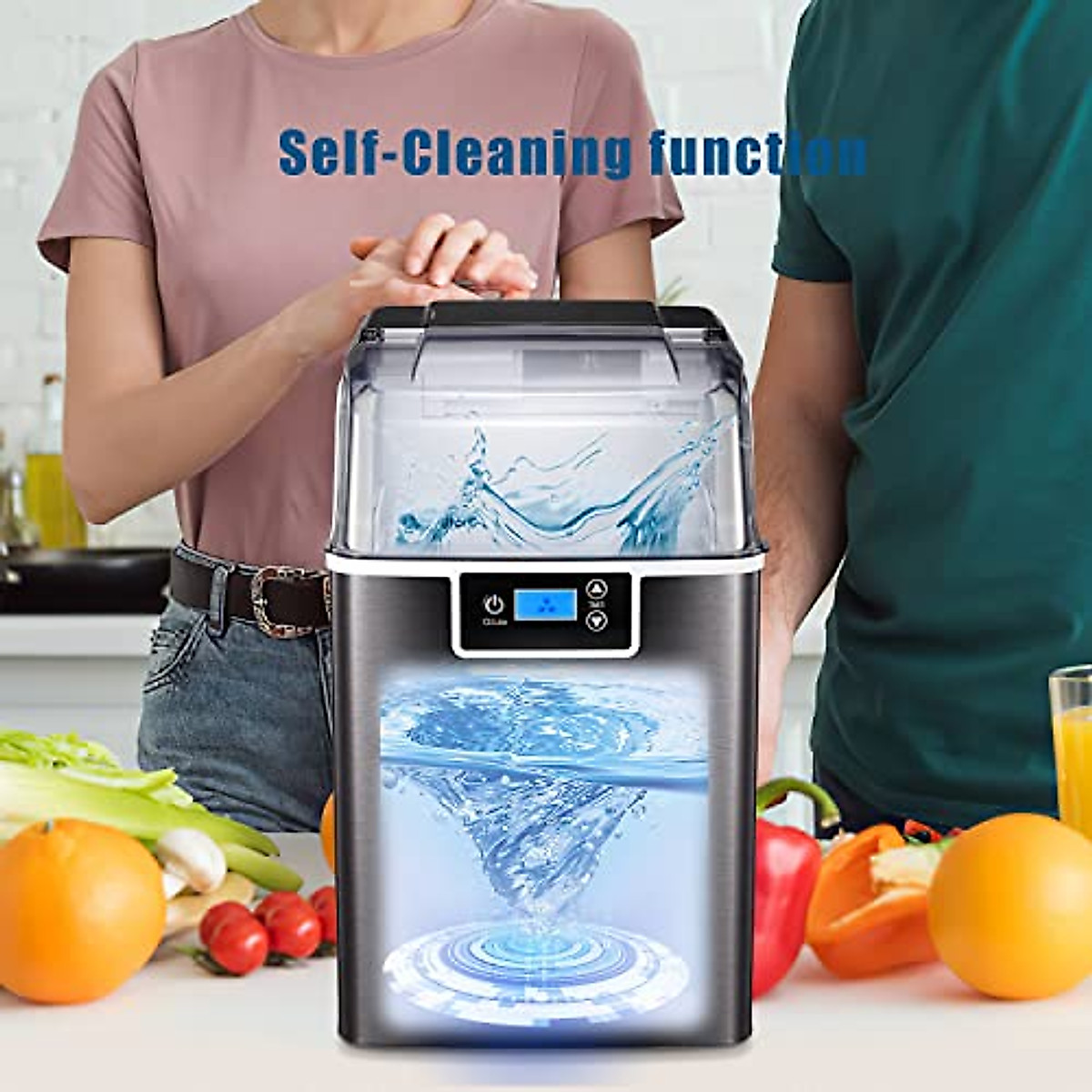 Nugget Ice Maker Countertop with Soft & Chewable Pellet Ice Crushed ice Countertop Portable Pellet Ice Machine 44Lbs/24H, 2 Minutes per Round and 45dB for Home/Kitchen/Office/Bar/Party