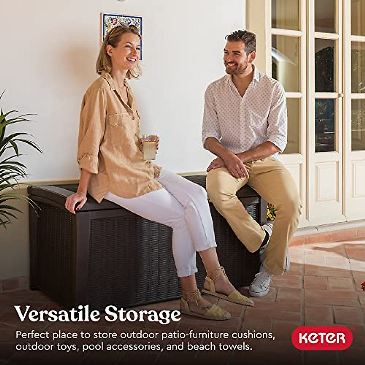 Keter Borneo 110 Gallon Resin Deck Box-Organization and Storage for Patio Furniture Outdoor Cushions, Throw Pillows, Garden Tools and Pool Toys, Brown