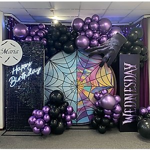 120pcs Wednesday Addams Balloon Garland Arch Kit Black and Chrome Purple Silver Balloons for Wednesday Themed Party Supplies Birthday Party Decoration