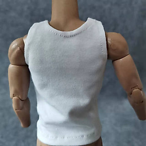 SSbeauty M 1/6 Custom Scale T-Shirt Sleeveless Vest Clothes for 12" Male & Female Action Figure Doll Clothes Toy (Black + White)