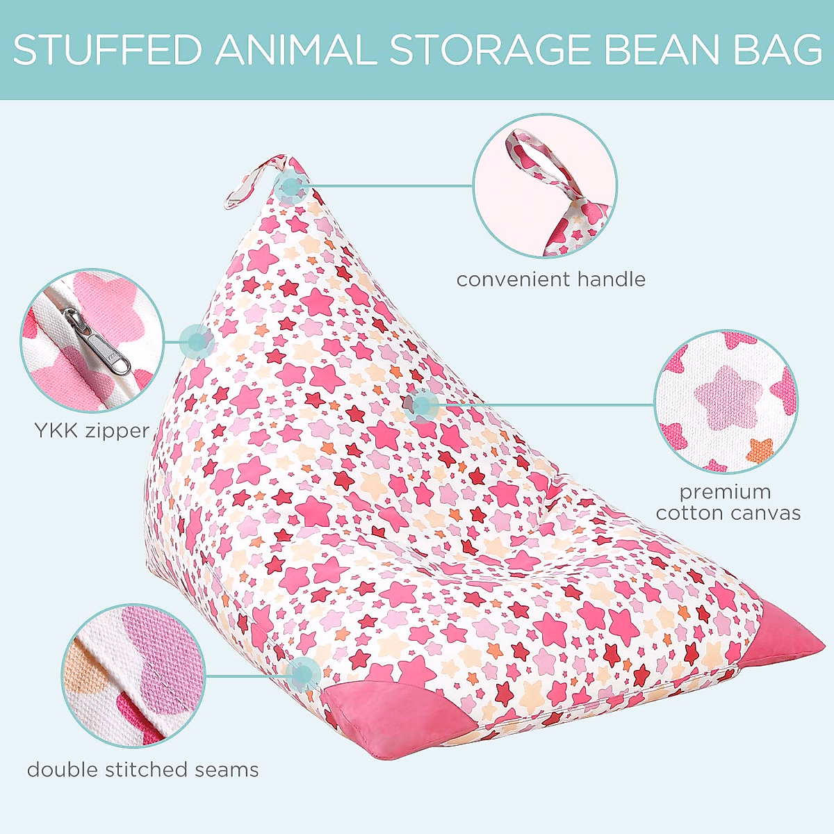 Aubliss Stuffed Animal Storage Bean Bag Chair Cover, 50"x 35" Extra Large Bean Bags for Kids & Adults, Beanbag Toy Storage for Boys Girls - Premium Cotton Canvas Bola