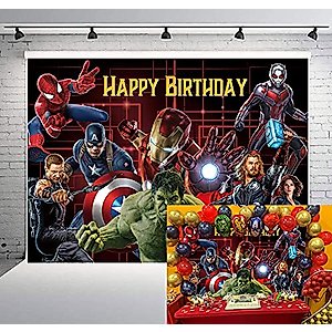 GCH A-vengers Background Marvel Birthday Party Supplies Backdrop Superhero Theme Background Photography for Kids Birthday Banner Boys Birthday Party Decorations Banner Photo Booth Props (5X3FT)