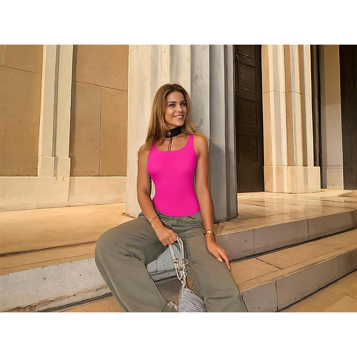 Javly Dance Leotards for Women Basic Soild Tank Ballet Dancewear Scoop Neck Bodysuit for Adult