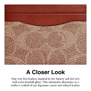 Coach Flat Card Case in Signature, Tan/Rust, One Size