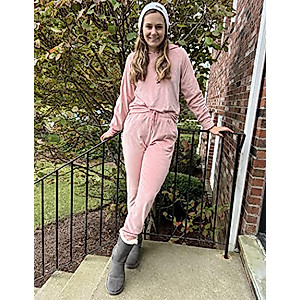 HOTOUCH Sweatsuits Set Womens 2 Piece Sweatshirt & Sweatpants Velour Hoodie Tracksuits Sportswear with Pocket,Stripe Pink, XL