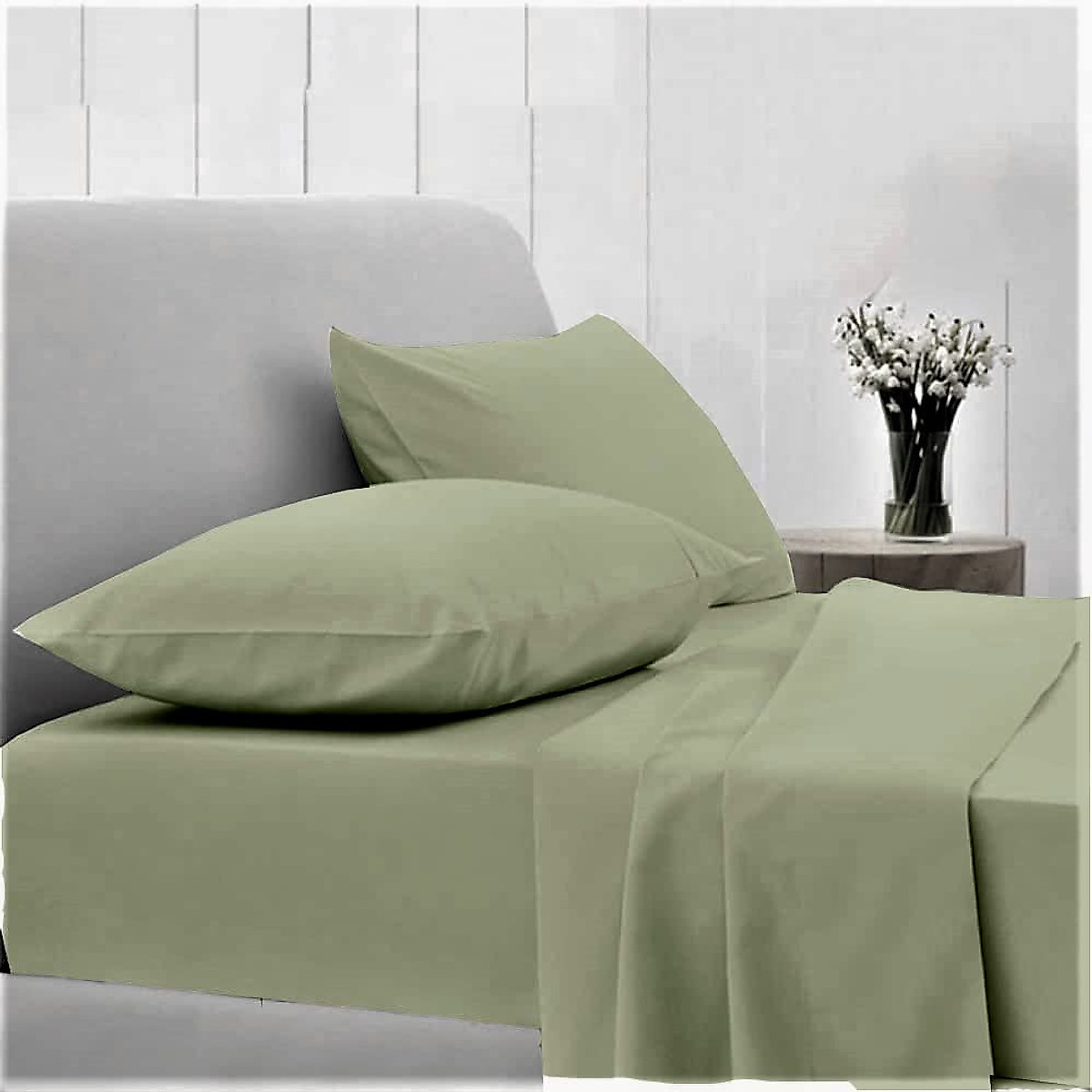 Cottingon,Premium 400 TC 100% Egyptian Cotton Sheet Set 16" Deep,Split King - Sage