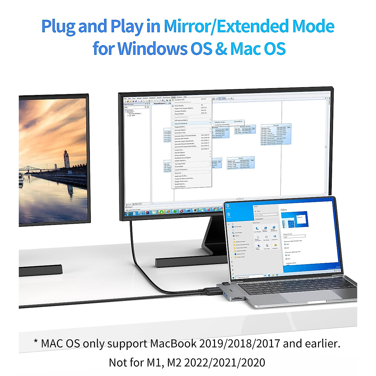 USB C Hub Multiport Adapter for MacBook Pro 2019/2018/2017, 8 in 1 USB C to Dual HDMI Adapter 4K 60Hz, 1Gbps Ethernet, SD/TF Card Reader and 100W PD Port, Dual USB 3.0 Docking Station