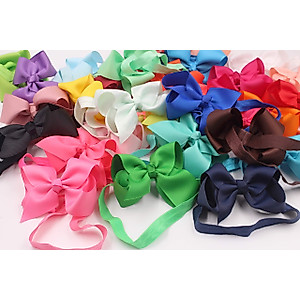 CÉLLOT Baby Girls Headbands Grosgrain Ribbon 4.5" Hair Bows Headband Big Bow Hair Bands for Toddler Pack of 30
