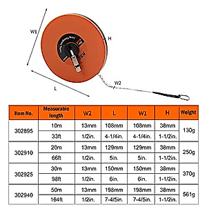 KSEIBI 302925 Long Fiberglass Tape Measure Double Face Printing Inch/Metric for Construction Work (100ft / 30m)