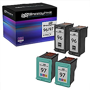 SPEEDYINKS Remanufactured Ink Cartridge Replacement for HP 96 & HP 97 (4 Pack - 2 Black, 2 Tricolor) for use in OfficeJet, DesignJet, Photo Smart and DeskJet